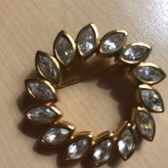 Jewelry | Gold Tone Circle Pin With Rhinestones | Poshmark
